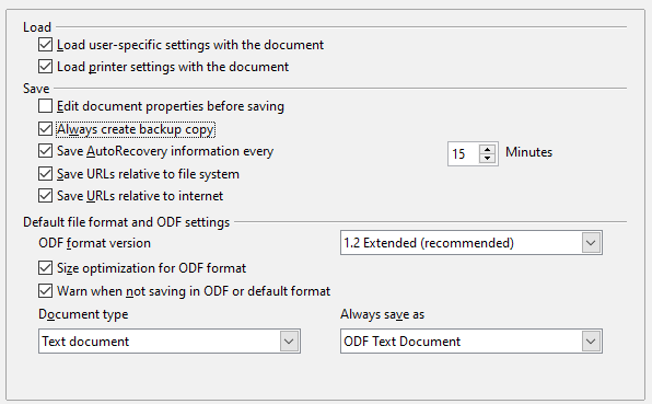Choosing Options for Loading and Saving Documents - Apache OpenOffice Wiki